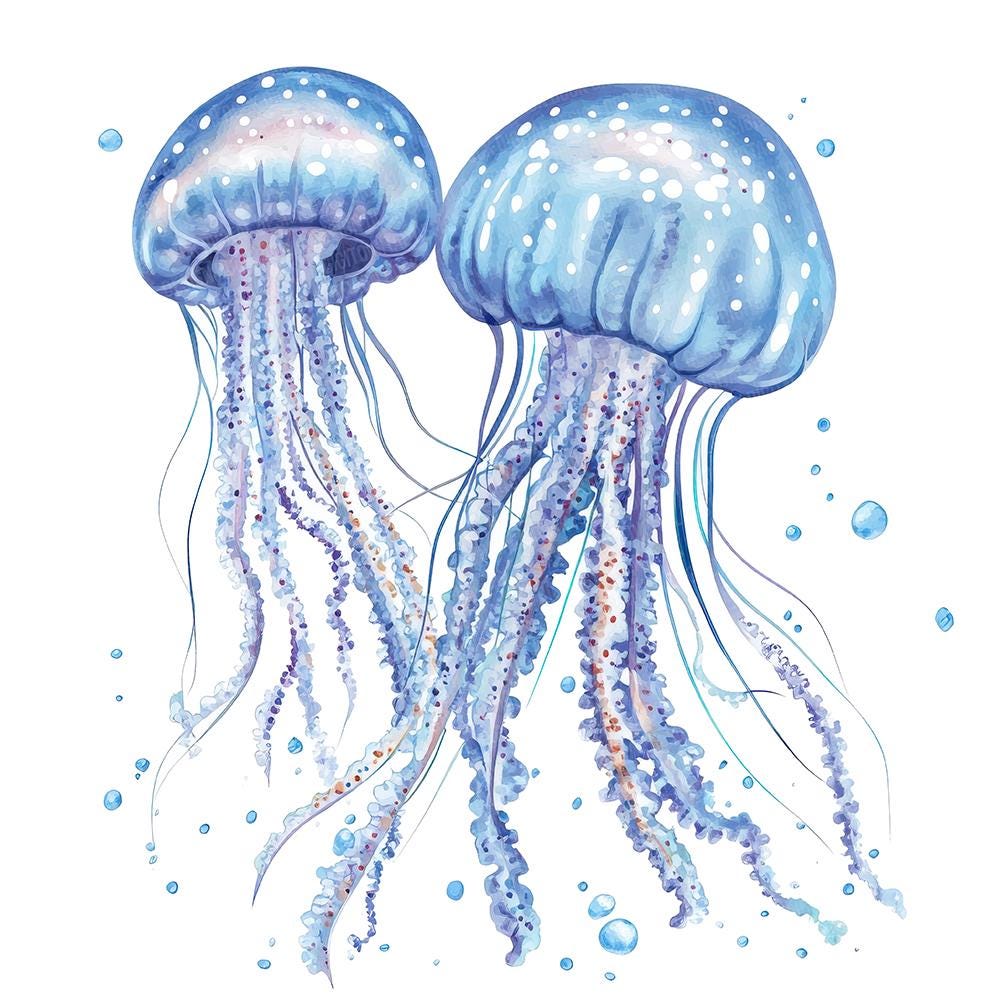 12x Marine Jellyfish PNG Clipart, Watercolor Sea Life Clip Art Set ...