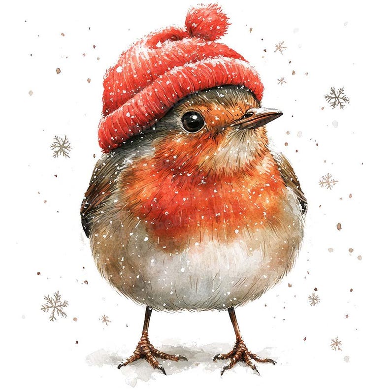 Christmas Robin Clip Art, 12x Winter Bird Clipart Set, Red Hat Robin ...