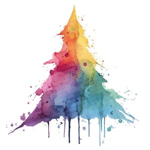 Rainbow Christmas Tree PNG Clipart, 12x Watercolor Splash Holiday Trees ...
