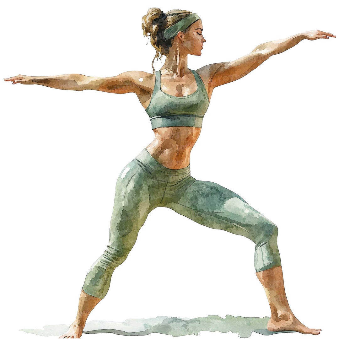 12x Woman Doing Yoga Pose Clipart, Printable Watercolor Clipart, Paper ...