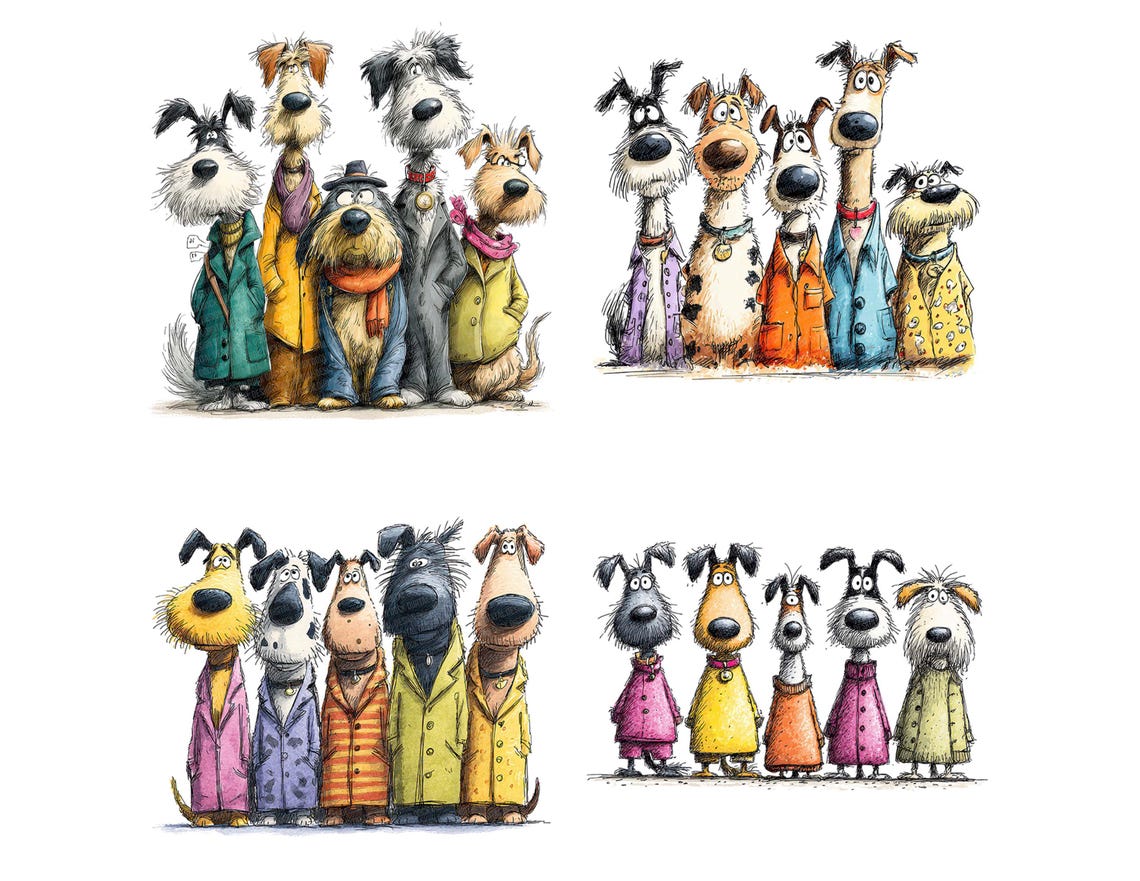 Dog Line up PNG Clip Art, 12x Funny Dogs Clipart Set, Printable ...