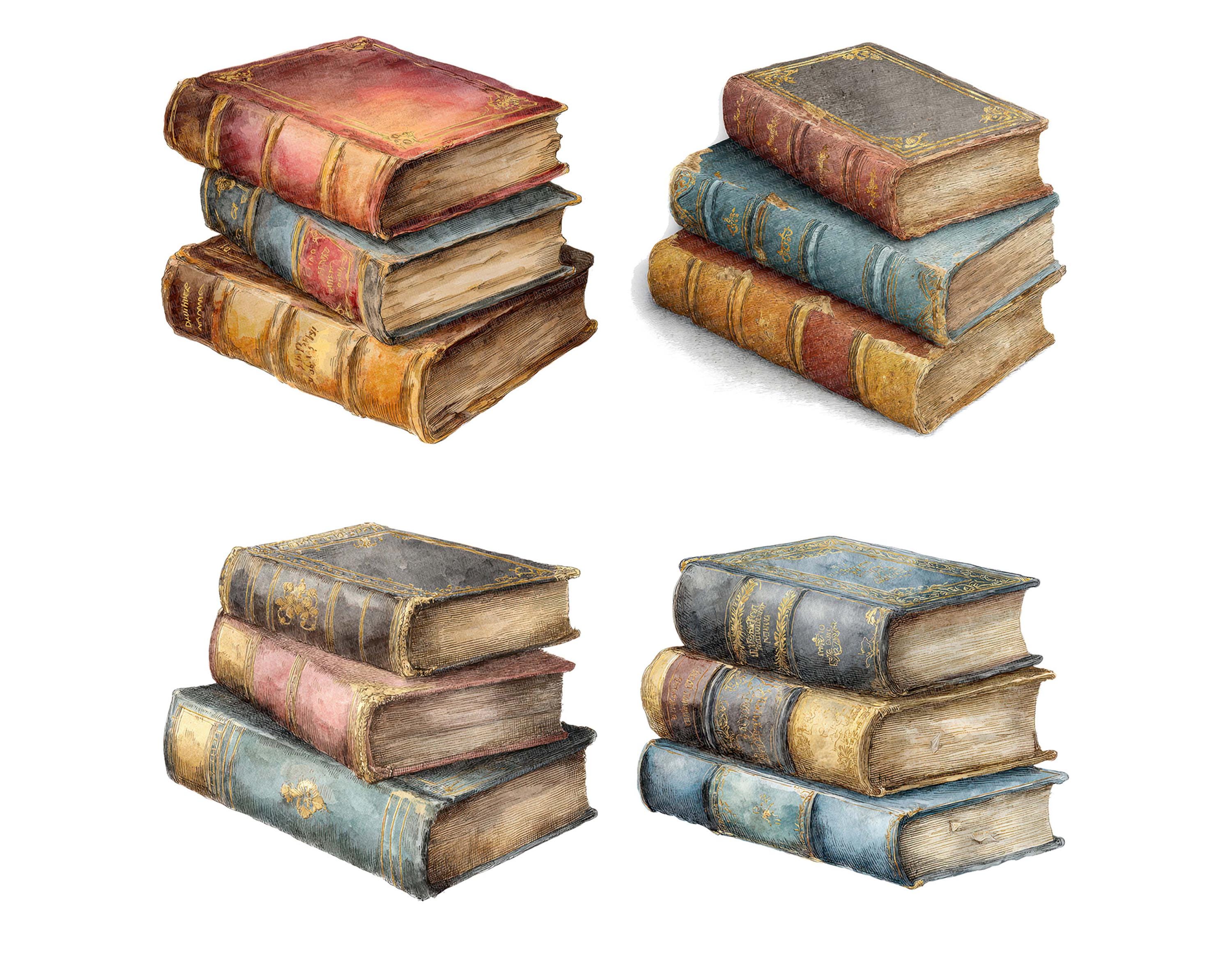 12x Old Books PNG Clipart, Vintage Library Clip Art Set, Printable ...