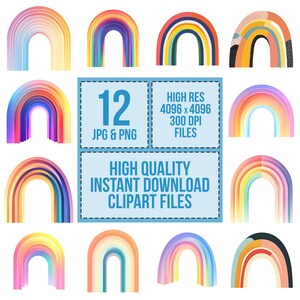 12x Modern Rainbow PNG Clipart, Watercolor Pastel Rainbow Clip Art ...