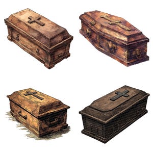 Wooden Coffin PNG Clipart, 12x Watercolor Halloween Clip Art Set ...