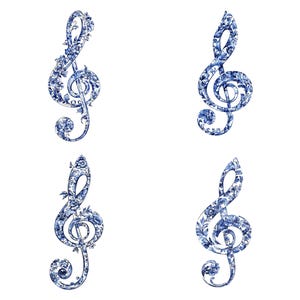 Delft Blue Music Clef Clipart, 12x Watercolor Music Note PNG Set ...
