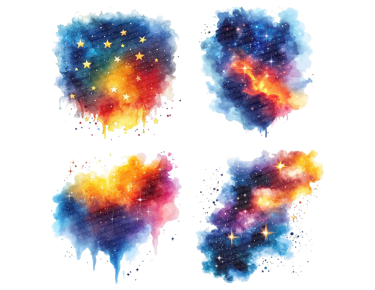 Galaxy PNG Clipart, 12x Watercolor Celestial Space Clip Art Set ...