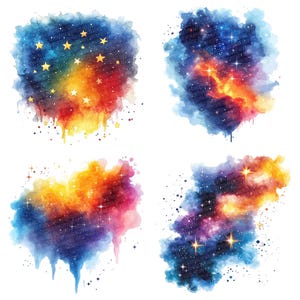 Galaxy PNG Clipart, 12x Watercolor Celestial Space Clip Art Set ...