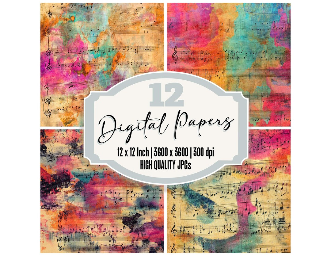 12x Psychedelic Music Sheets Junk Journal Paper, Vintage Sheet Music ...