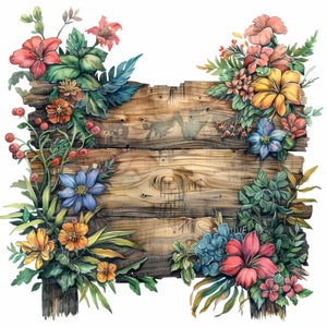 12x Wooden Sign Clipart, Floral Signpost JPG Clipart, Printable ...