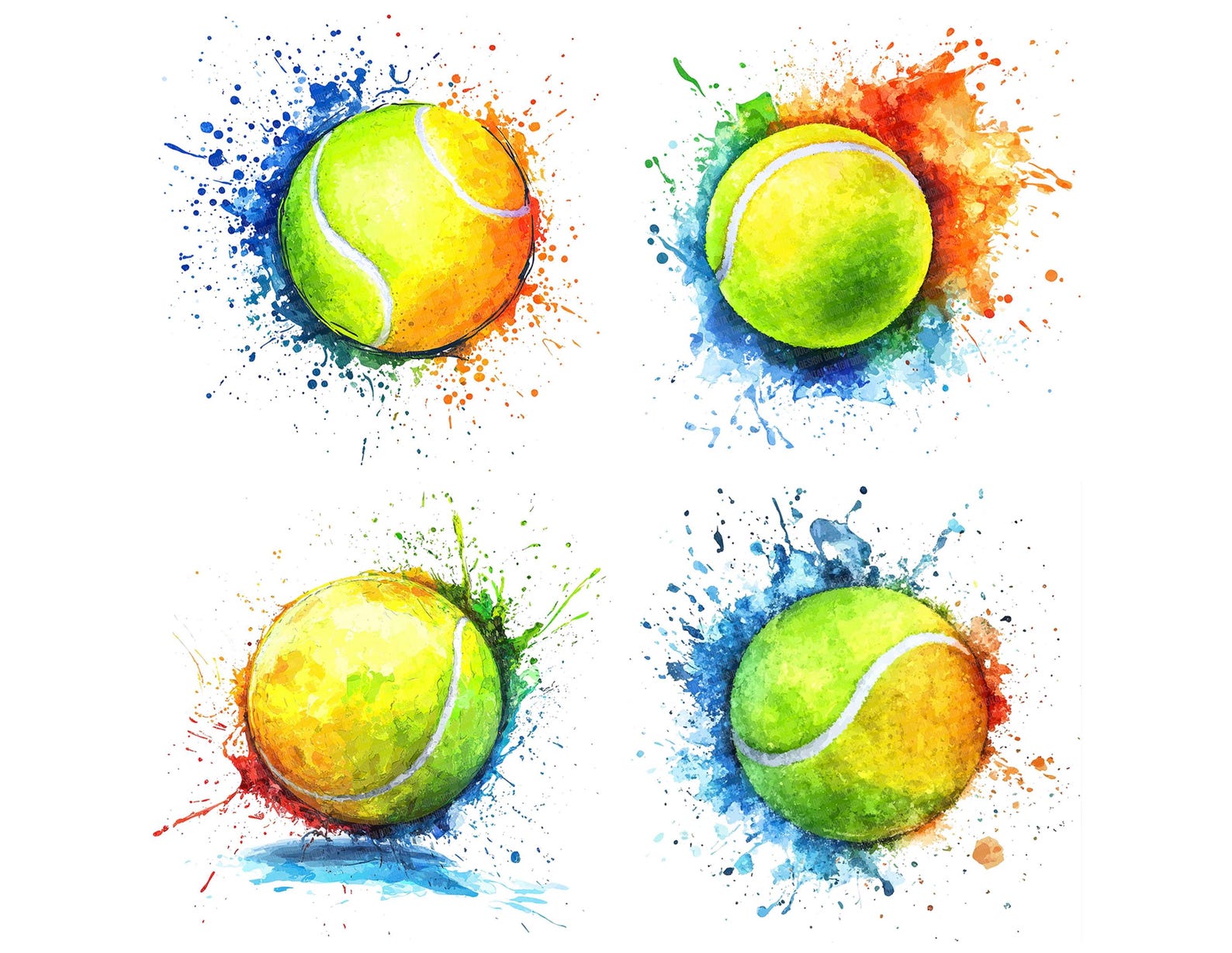 Tennis Ball PNG Clipart, 12x Watercolor Sports Clip Art Set, Printable ...