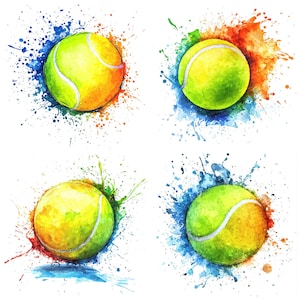 Tennis Ball PNG Clipart, 12x Watercolor Sports Clip Art Set, Printable ...
