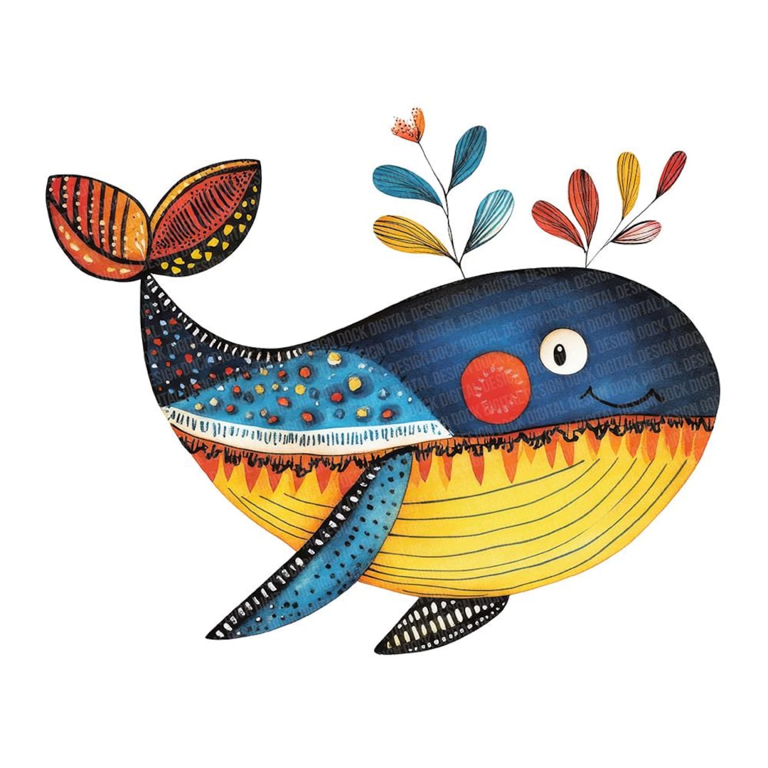 Colorful Whale PNG Clipart, 12x Ocean Animal Watercolor Art Set ...