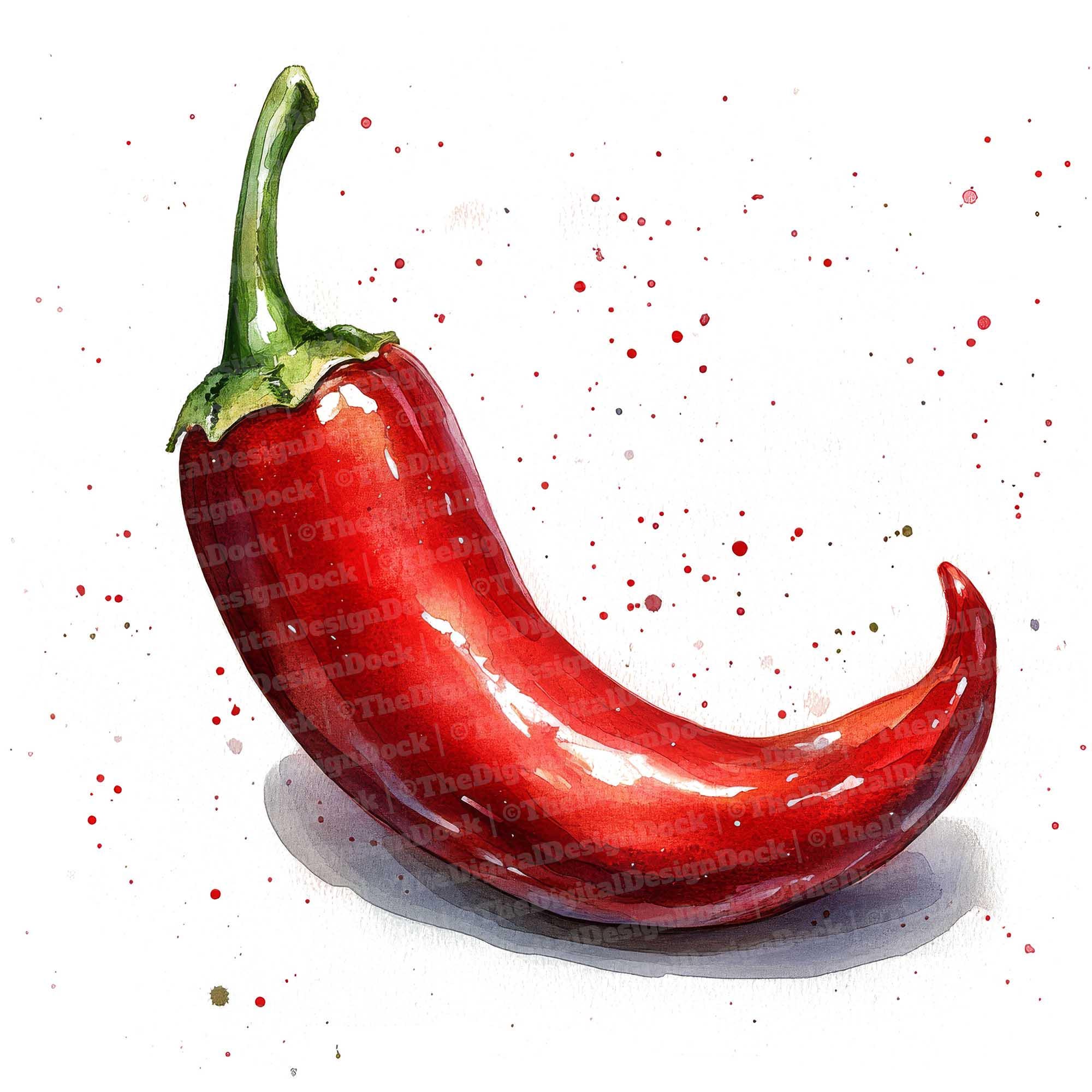 12 Red Chilli Pepper Clipart, Watercolor Green Chilis, Printable ...