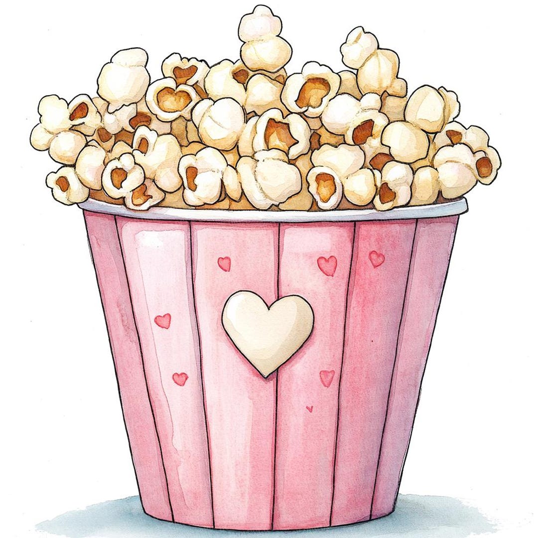 Popcorn Bucket PNG Clipart, 12x Watercolor Movie Snack Clip Art Set ...