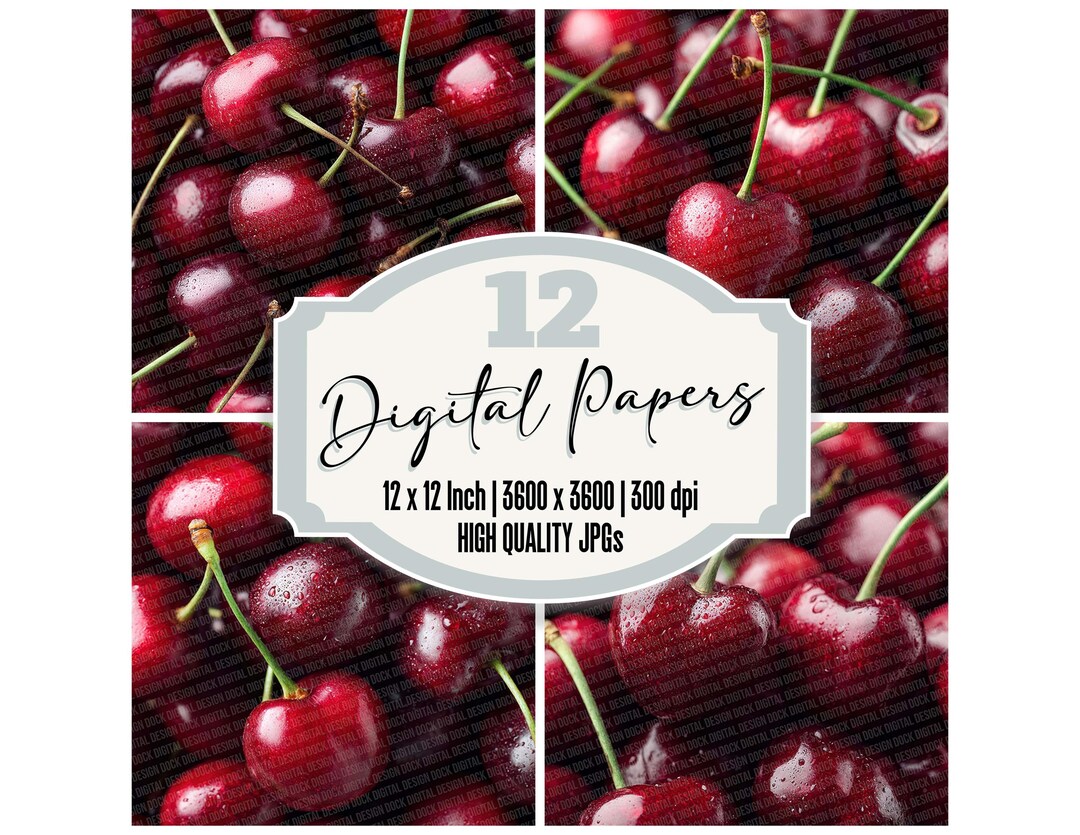 12x Cherry Junk Journal Paper Digital Paper Pack Overhead Fruit Texture ...