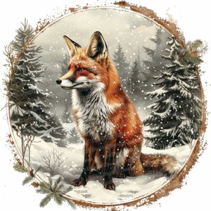 12x Vintage Fox Clipart, Snowy Winter Fox Clipart, Printable Watercolor ...