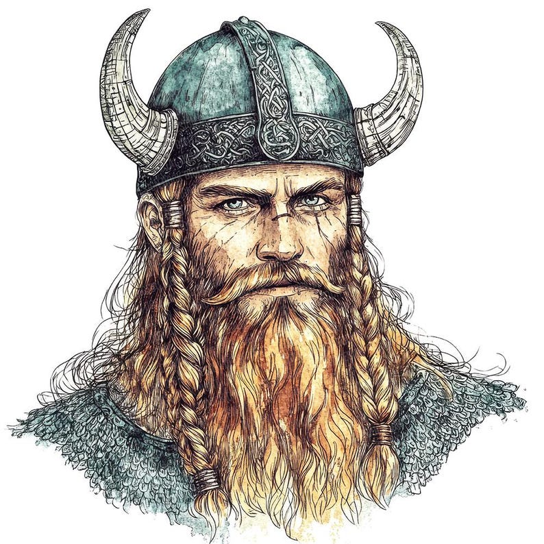 12 Viking Clip Art, Warrior Portrait Clip Art, Watercolor Viking Face ...