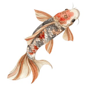 Folk Koi Fish Clip Art, 12x Top View Koi PNG Clipart Set, Watercolor ...