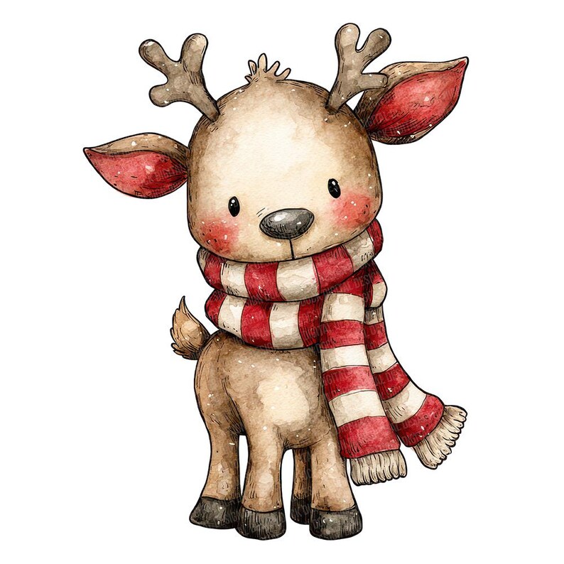 Watercolor Reindeer Clipart, 12 Festive Christmas Deer With Scarves PNG ...