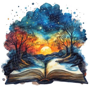 Fantasy Space Book PNG Clipart, 12x Watercolor Cosmic Story Clip Art ...