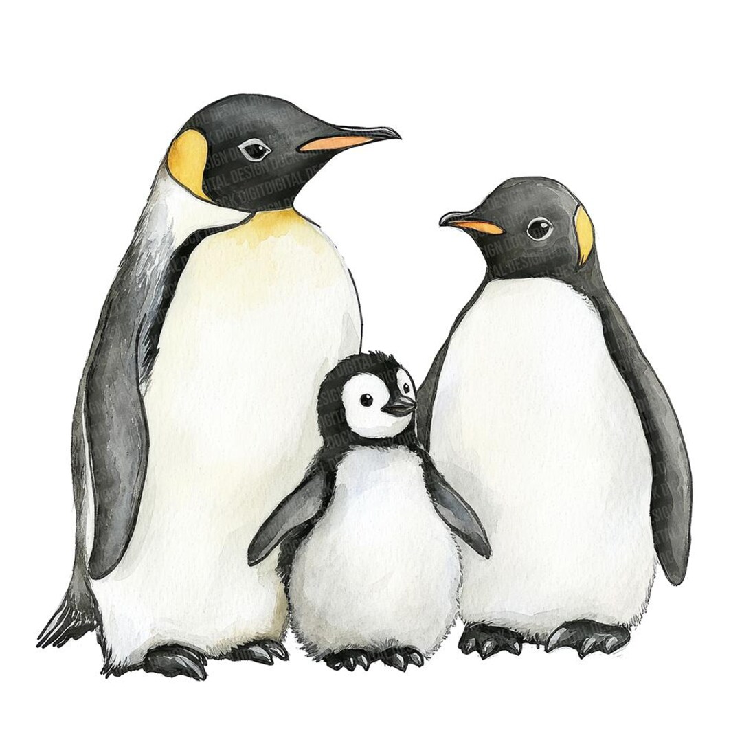 Penguin Family PNG Clipart, 12x Watercolor Penguin Clip Art Set ...