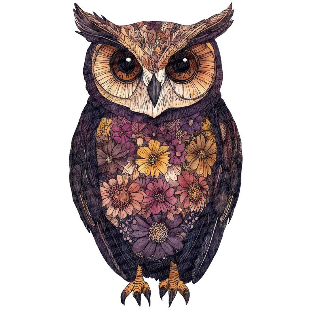Folk Owl With Florals PNG Clipart, 12x Floral Owl Clip Art Set ...