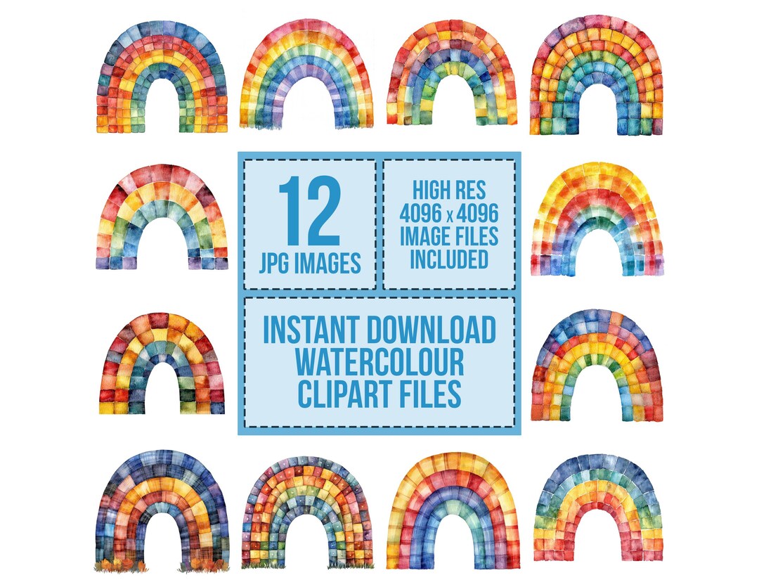 Rainbow Mosaic Clipart, Colorful Tiles Clipart, Printable Watercolor ...