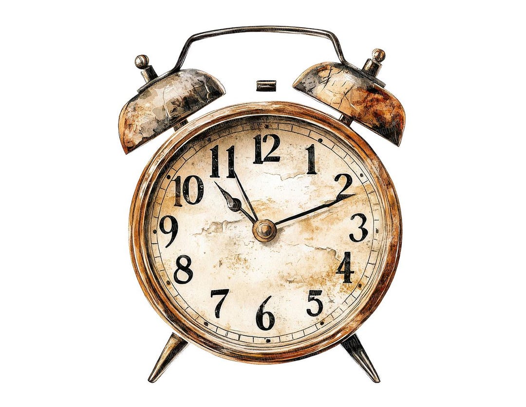 Vintage Alarm Clock PNG Clipart, 12x Rustic Timepiece Clip Art Set ...