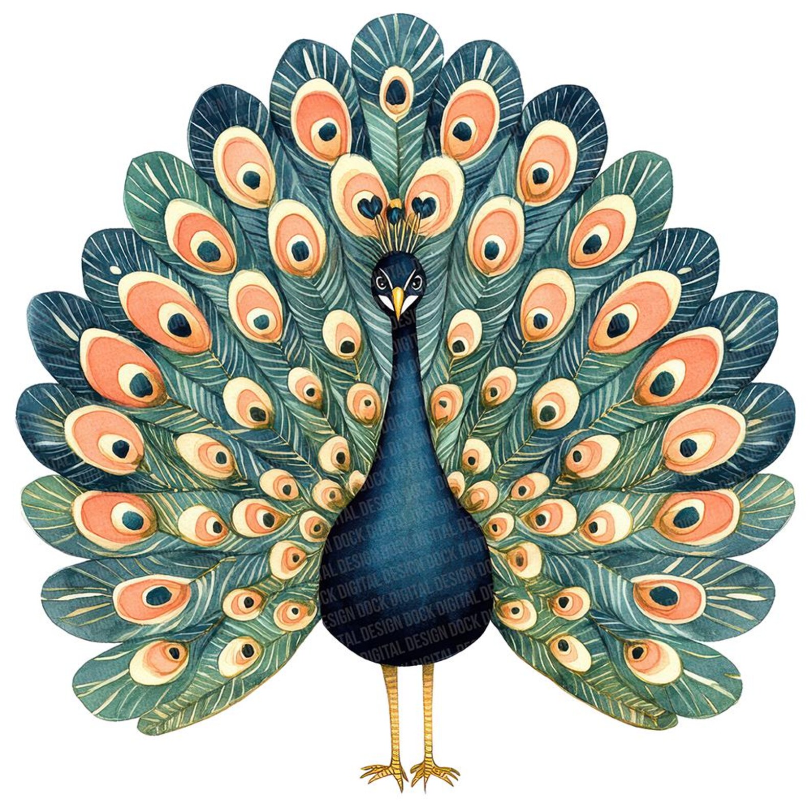 Peacock PNG Clip Art, 12x Folk Art Front Facing Peacock Clipart Set ...