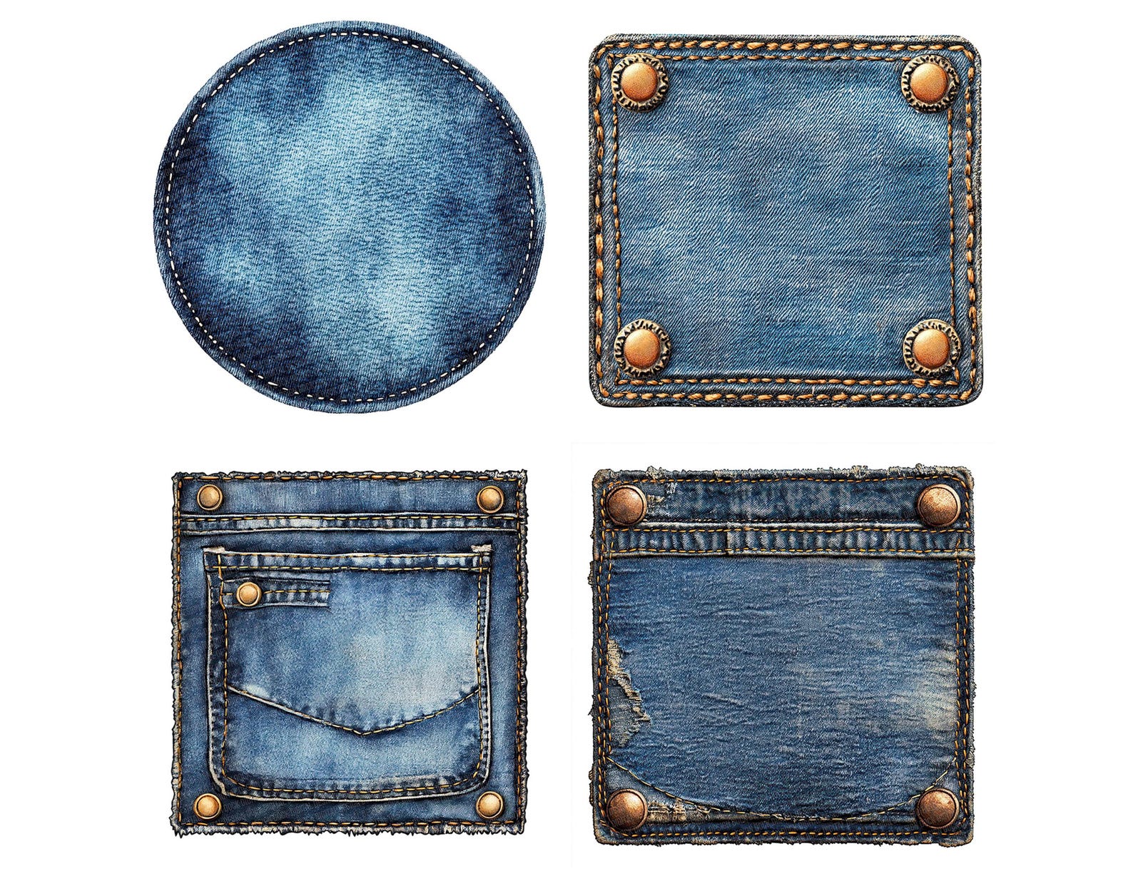 Denim Tag PNG Clipart, 12x Vintage Jean Patch Clip Art Set, Printable ...