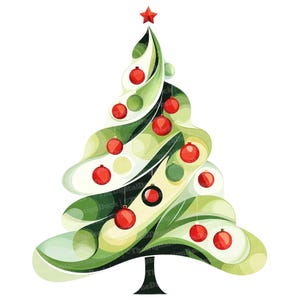 Modern Christmas Tree Clipart, 12x Abstract Holiday Illustrations ...