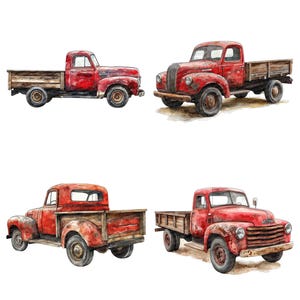 Vintage Red Pickup PNG Clip Art, 12x Rustic Farm Truck Clipart PNG Set ...