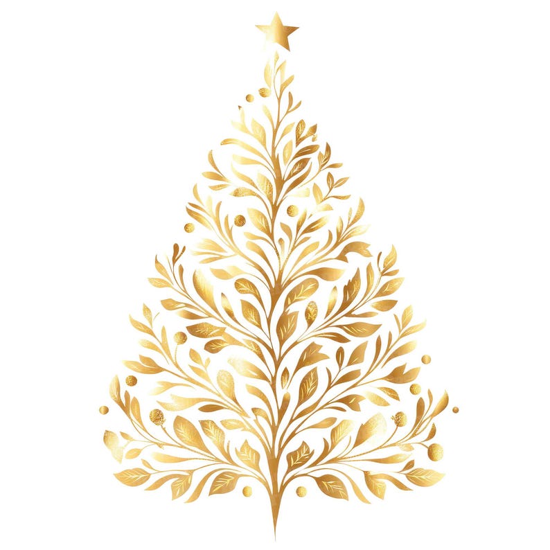 12x Gold Christmas Tree Clipart, Festive Watercolor Clipart, Printable ...