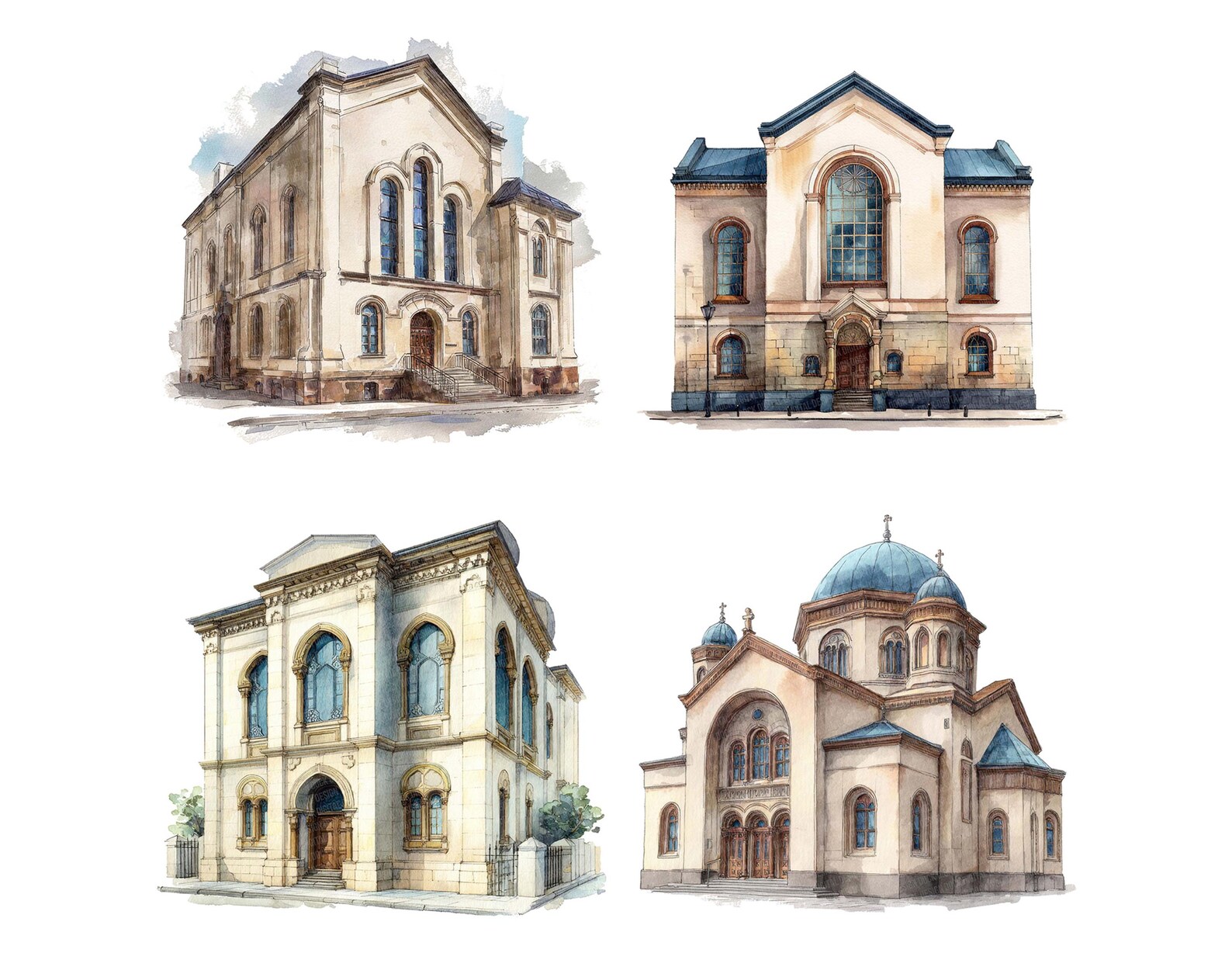 12x Watercolor Jewish Synagogue PNG Clipart, Synagogue Architecture Art ...