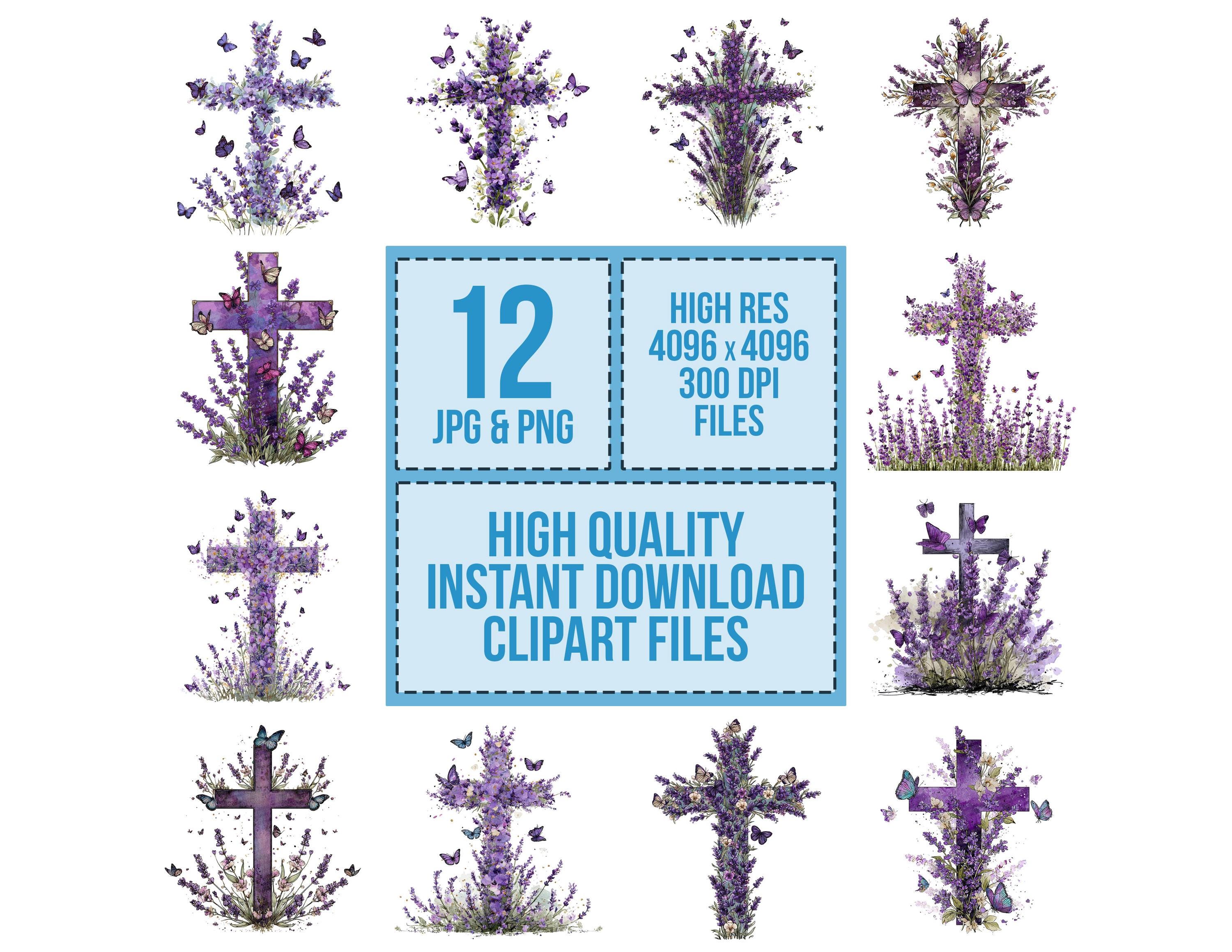 Cross PNG Clip Art, 12x Lavender Floral Clipart Set, Printable ...