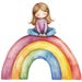 Watercolor Girl on Rainbow PNG Clip Art, 12x Colorful Kids ...