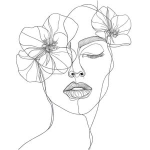 12x Line Art Woman Clipart Set, Minimalist Floral Art, Printable High ...