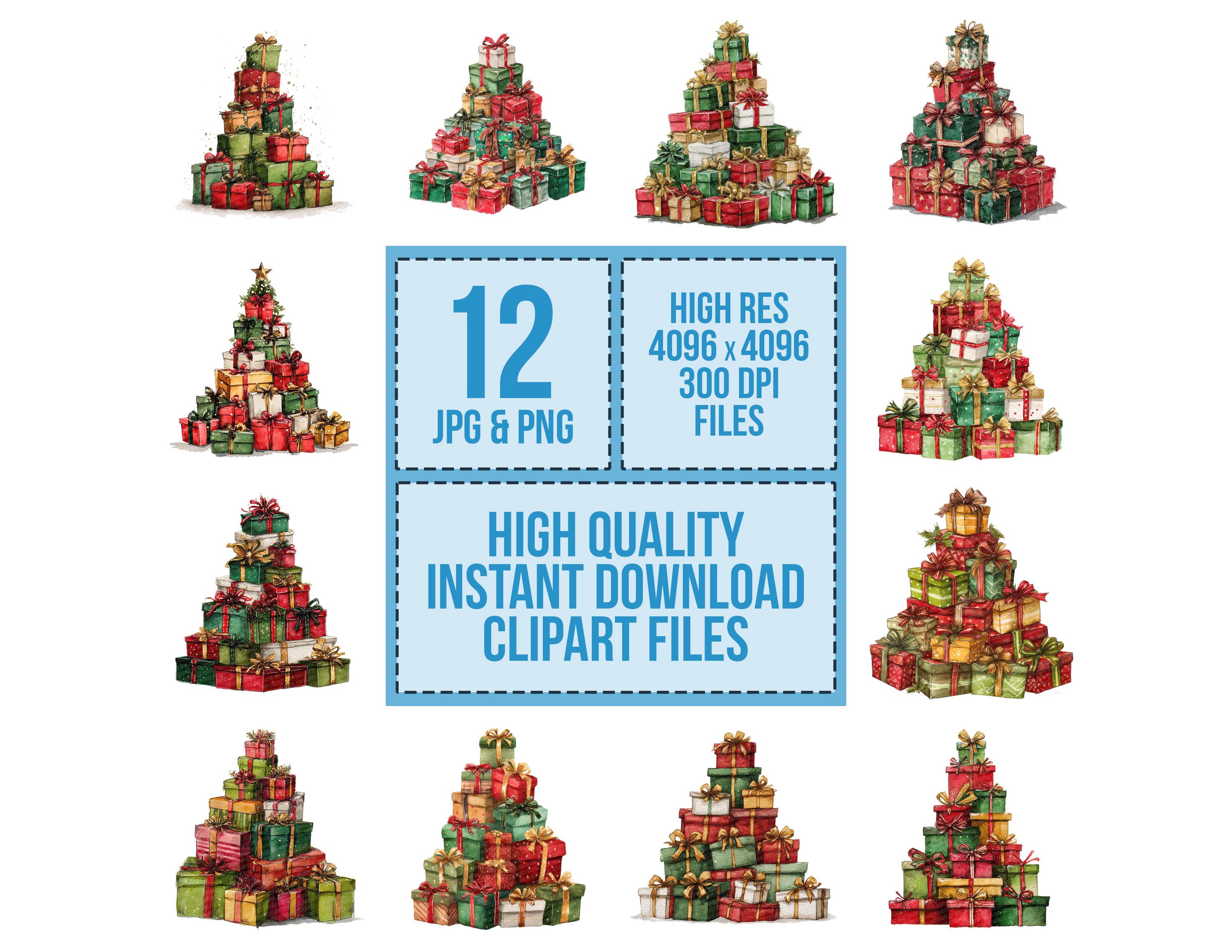 Christmas Gift Stack PNG Clipart, 12x Holiday Present Tree Clip Art Set ...