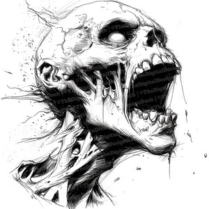 Crazy Zombie Sketch Clipart, 12 Jpgs, Zombie Head Printable Image ...