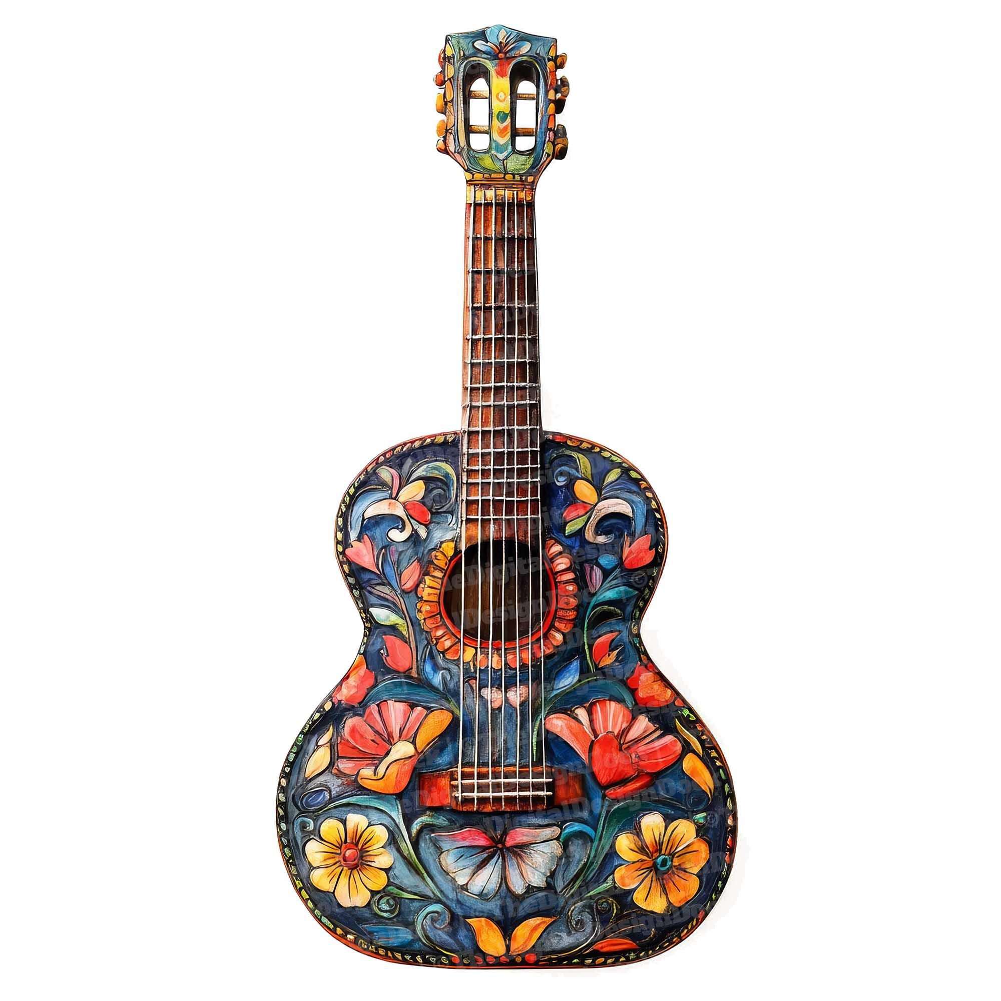 12 Floral Guitar Clipart, Mexican Folk Art Design, Printable Watercolor ...