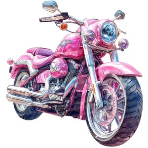 12x Pink Motorcycle Clipart, Watercolor Gem Studded Motorbike ...