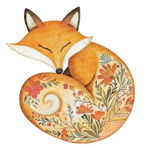 Folk Art Fox Clip Art, 12x Floral Fox Clipart Set, Watercolor Animal ...
