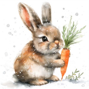 12 Bunny With Carrot Clipart, Cute Rabbit Clipart, Printable Watercolor ...