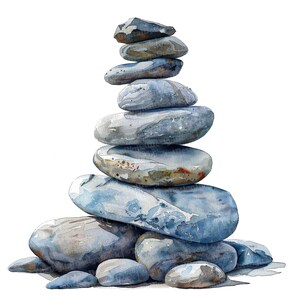 Stacked Stones Clipart, 12 Jpgs, Watercolor Zen Rocks Clipart ...