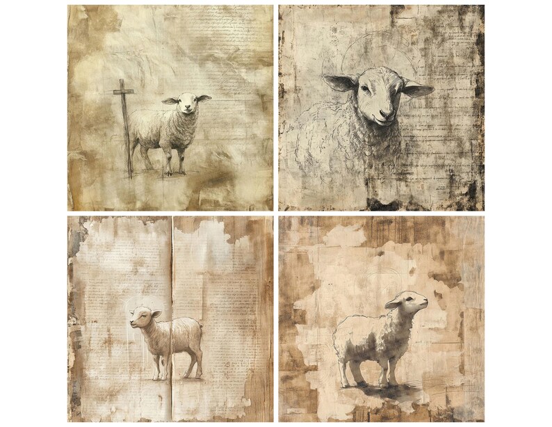 12x Lamb Shepherd Script Junk Journal Paper Christian Digital Paper ...