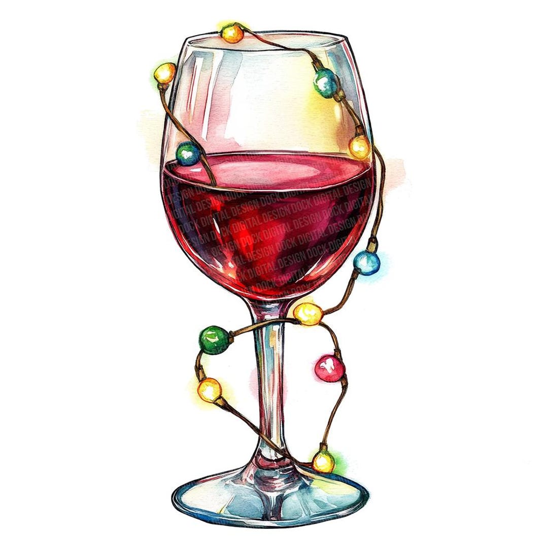 Christmas Wine Glass PNG Clipart, 12x Holiday Watercolor Clip Art Set ...