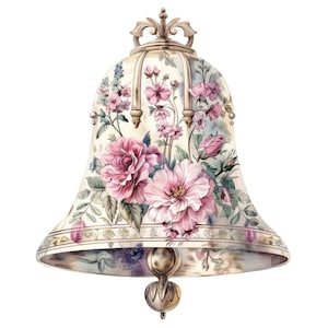 12 Floral Bell Clipart, Vintage Bell Clipart, Printable Watercolor ...