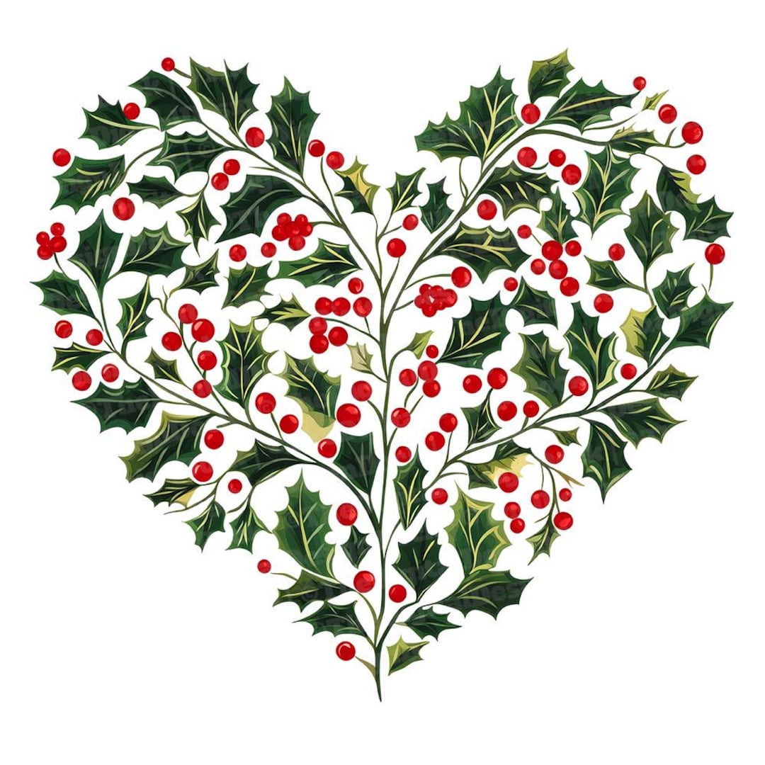 12 Christmas Heart Wreath Clip Art, Holiday Floral Watercolor Set ...