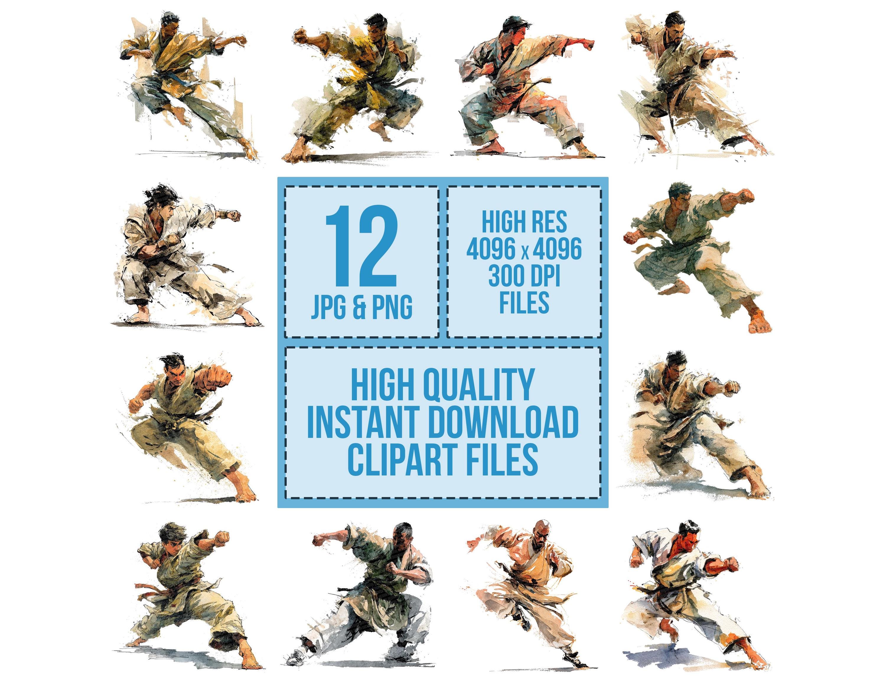 Martial Arts Punch Pose PNG Clipart, 12x Karate Fighter Art Set ...