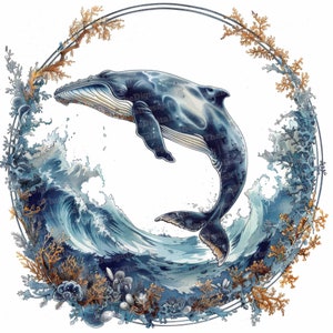 12x Vintage Whales Clipart, Ocean Whales Sea Clipart, Printable ...